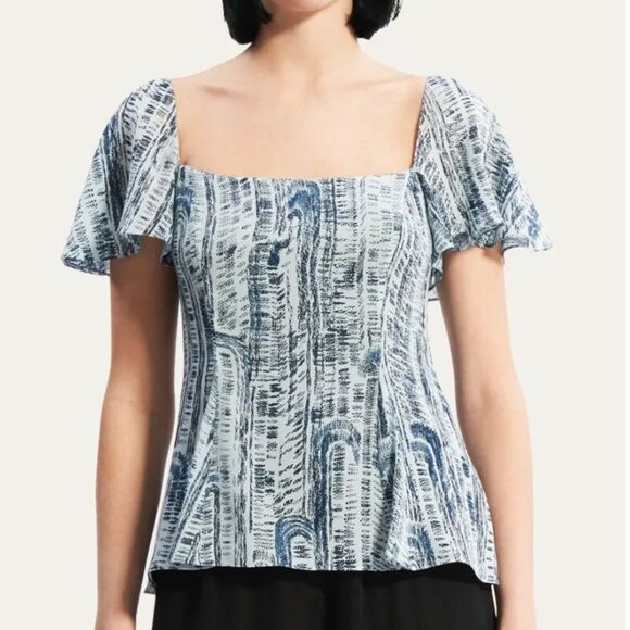 Theory | Tops | New Theory Shortsleeve Godet Printed Silk Top Sz 6 ...